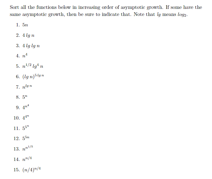 Solved Sort all the functions below in increasing order of | Chegg.com