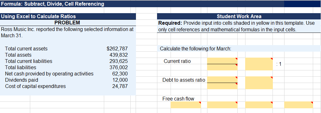 Solved Formula: Subtract, Divide, Cell Referencing Using | Chegg.com