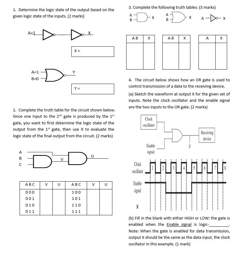 Solved 3. Complete the following truth tables: (3 marks) 1. | Chegg.com