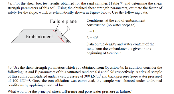 Solved Sample 1 -Embankment sand Table 7: Data from a series | Chegg.com