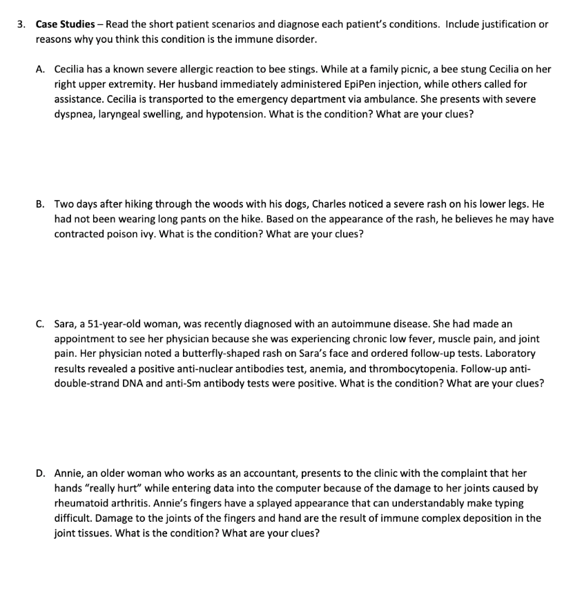 Solved 3. Case Studies – Read the short patient scenarios | Chegg.com