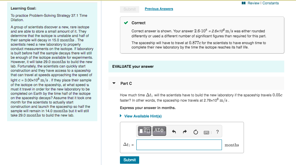 Solved Review Constants Submit Previous Answers Correct | Chegg.com