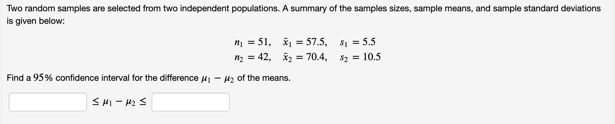 Solved Two random samples are selected from two independent | Chegg.com