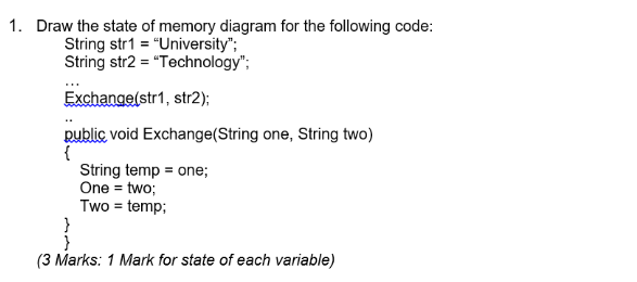 Solved 1. Draw the state of memory diagram for the following | Chegg.com
