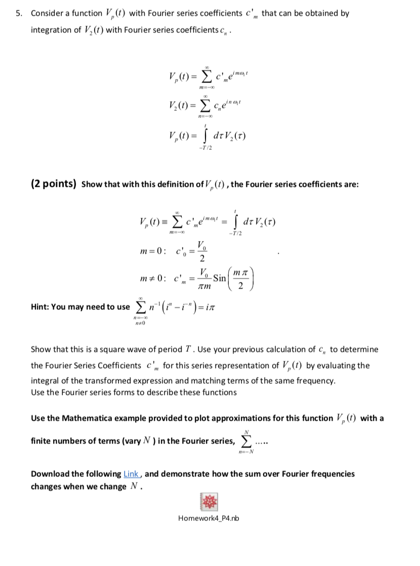 5. Consider a function V (t) with Fourier series | Chegg.com