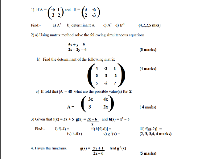 Solved 1) IfA= (-51 and D= 3 2 ()(3) -6 2 -3 Find:- a) A b) | Chegg.com