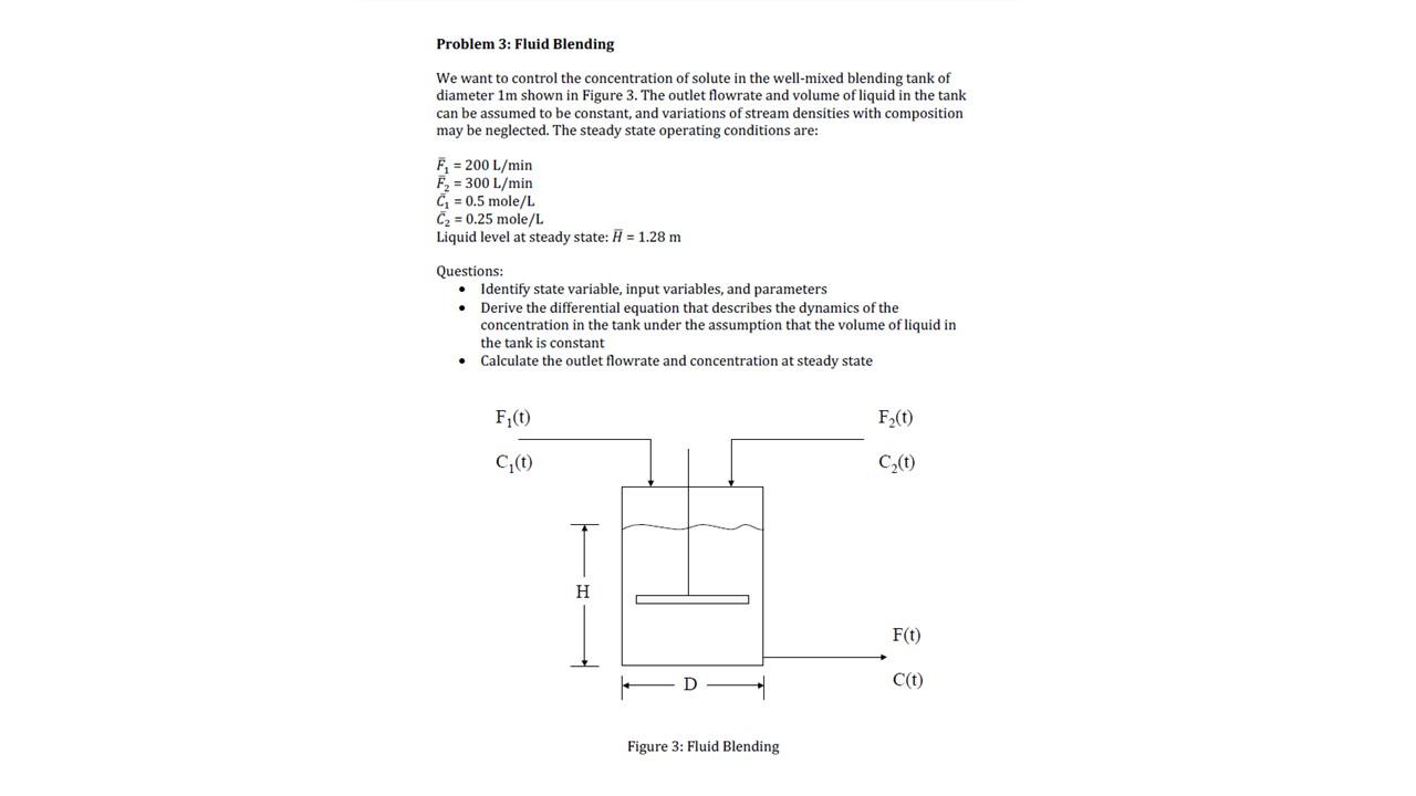Solved Problem 3: Fluid Blending We want to control the | Chegg.com