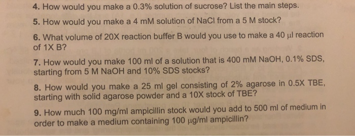 Solved 4. How would you make a 0.3% solution of sucrose? | Chegg.com