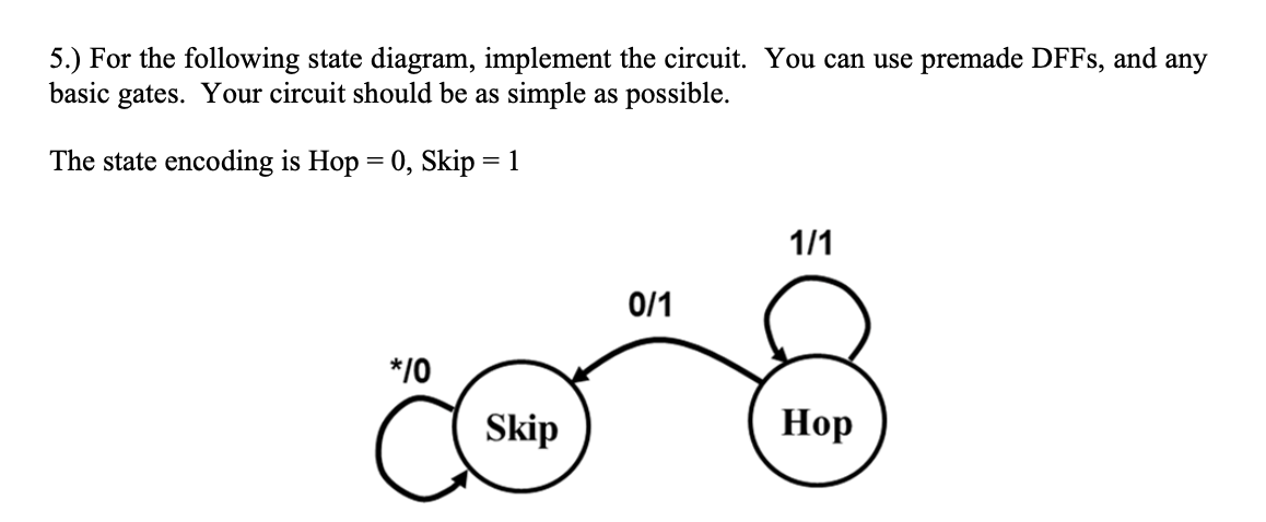 Solved 5.) For the following state diagram, implement the | Chegg.com