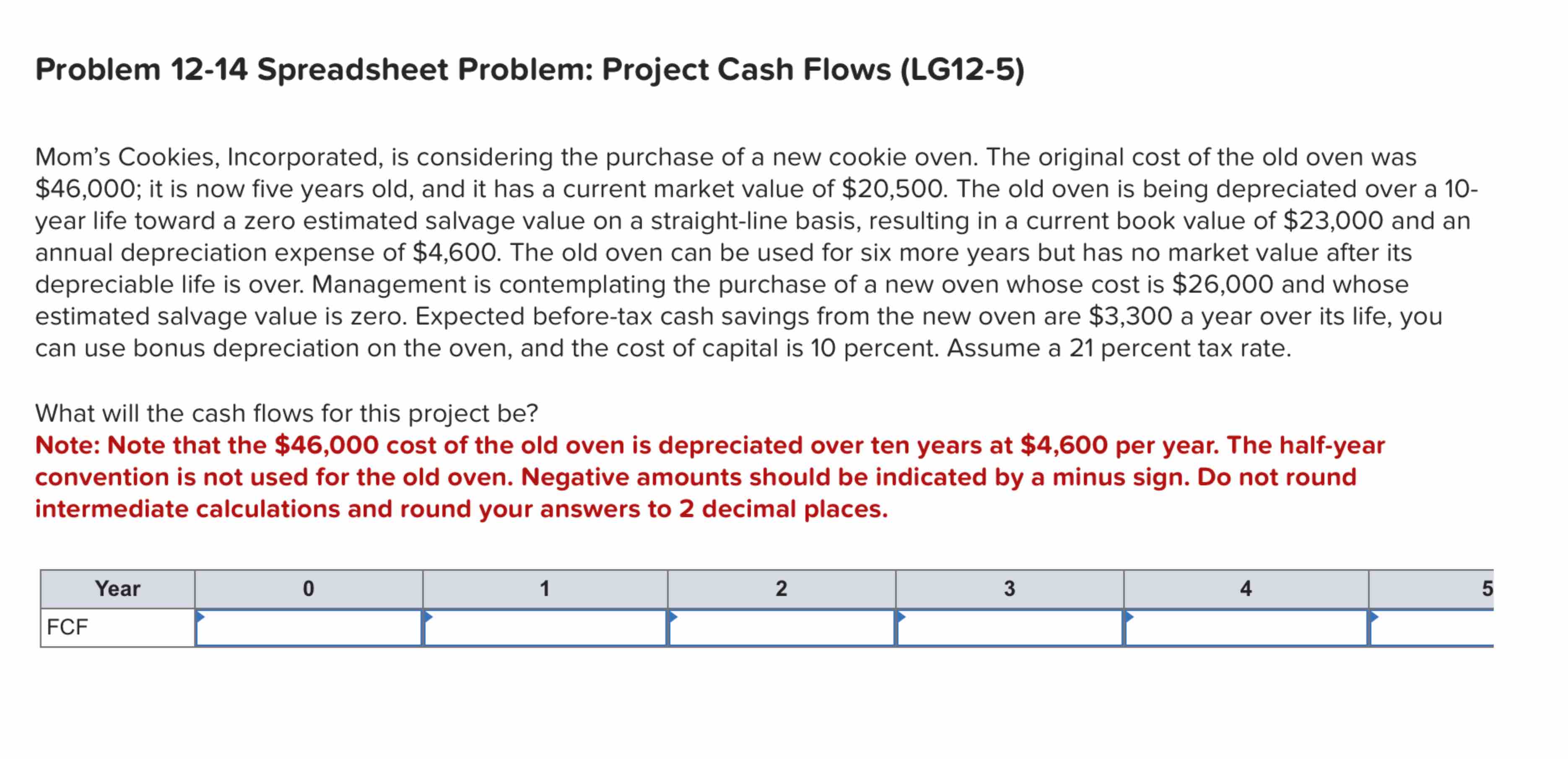 Solved Problem 12-14 ﻿Spreadsheet Problem: Project Cash | Chegg.com