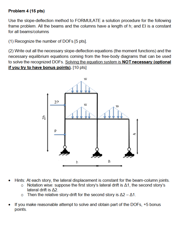 Solved Problem 4 (15 ﻿pts)Use the slope-deflection method to | Chegg.com
