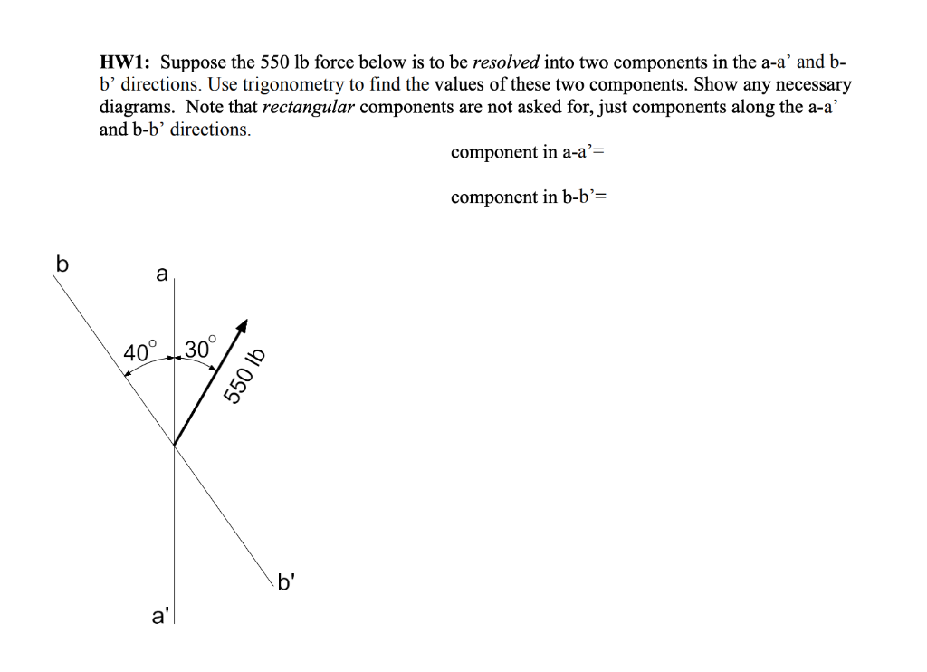 Solved HW1: Suppose the 550 lb force below is to be resolved | Chegg.com