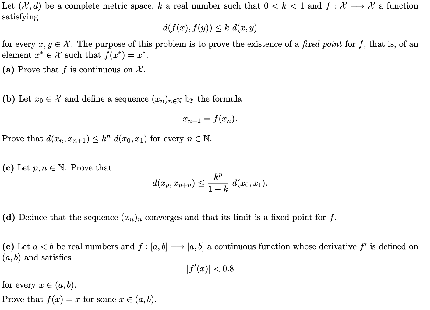 Solved Let (X, d) be a complete metric space, k a real | Chegg.com