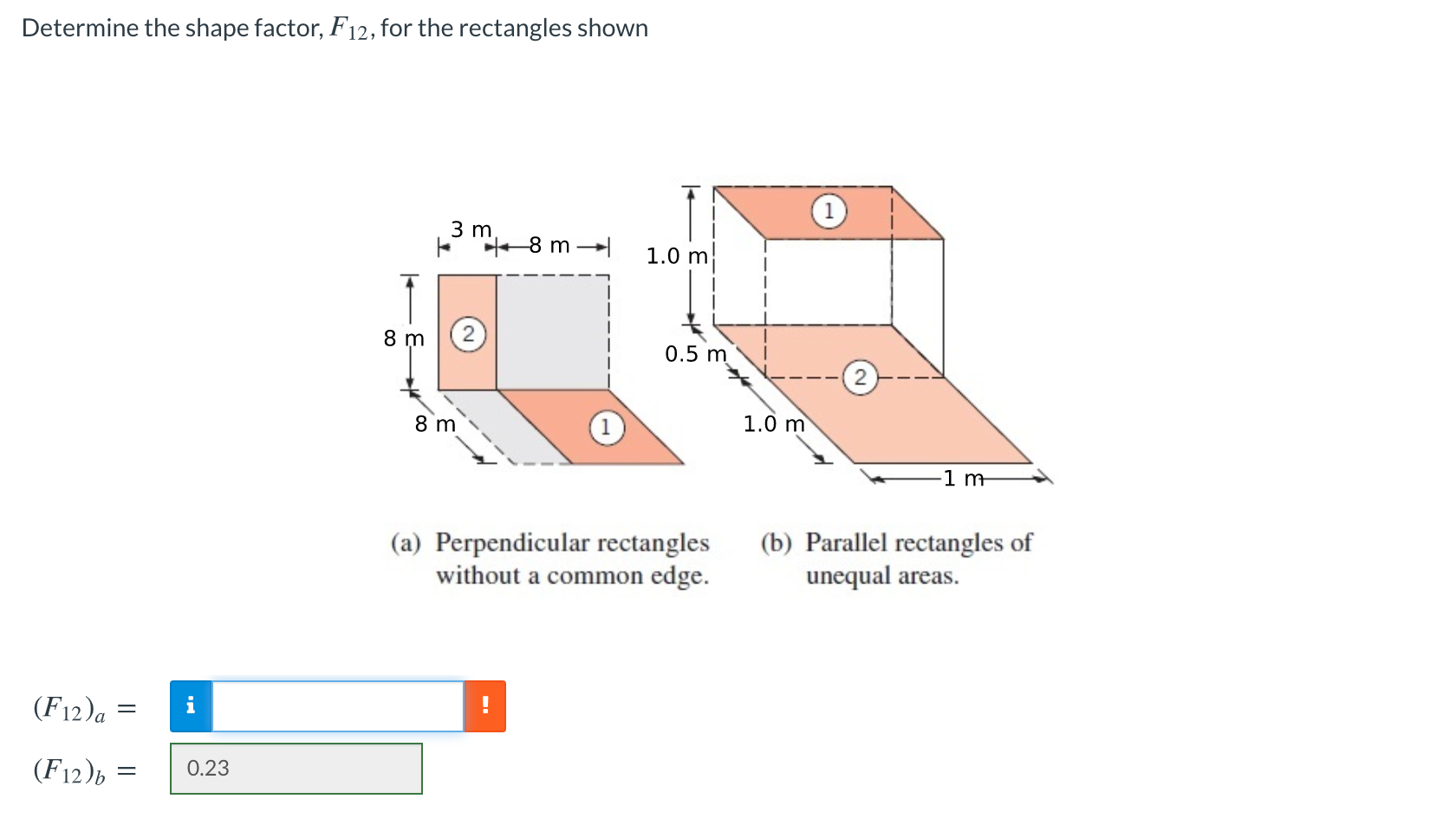 Solved Determine the shape factor, F12, for the rectangles | Chegg.com