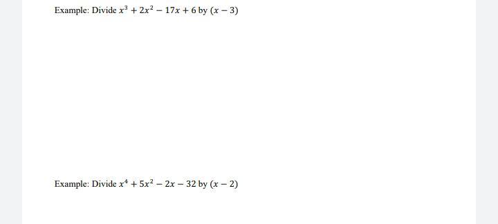 Solved Example: Divide x³ + 2x² - 17x + 6 by (x − 3) | Chegg.com
