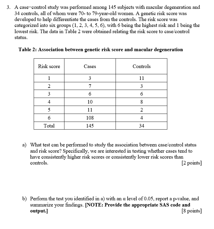 3. A case-control study was performed among 145 | Chegg.com