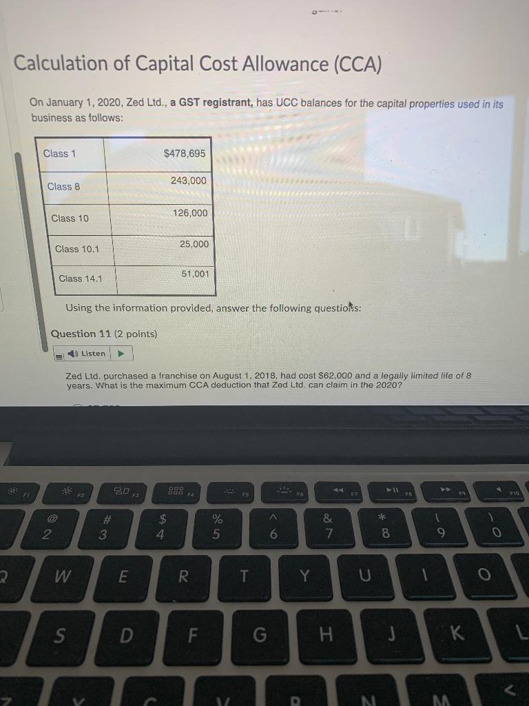 Solved Calculation of Capital Cost Allowance (CCA) On | Chegg.com