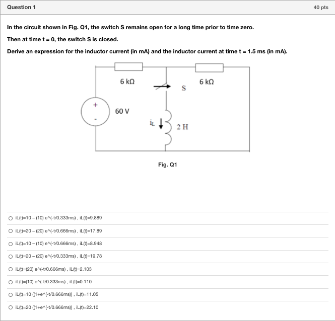 Solved Question 1 40 pts In the circuit shown in Fig. Q1, | Chegg.com