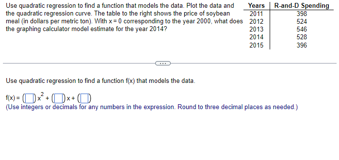 Solved Use quadratic regression to find a function that | Chegg.com