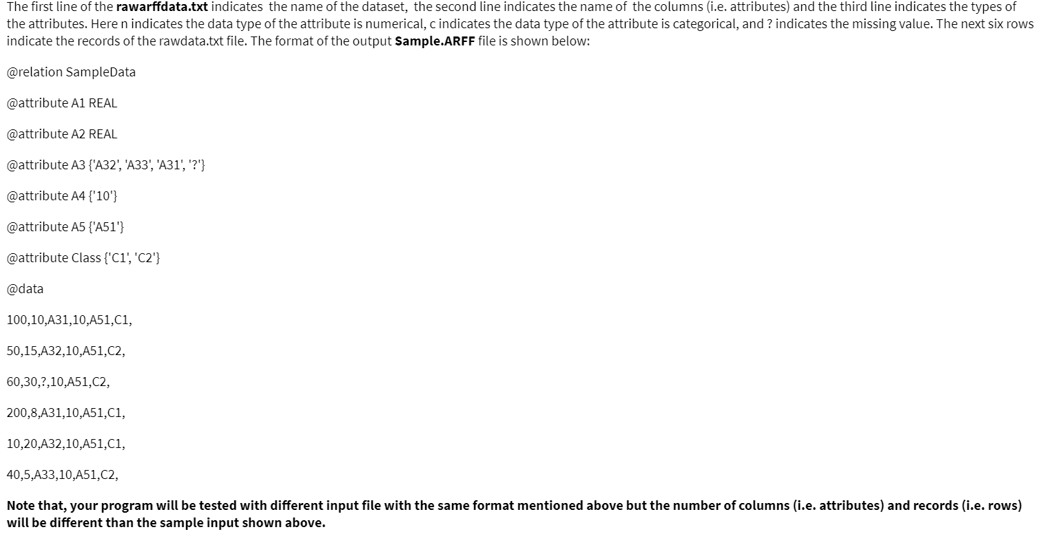 Solved Task 3: Generate ARFF File for Weka (5 marks) Write a | Chegg.com