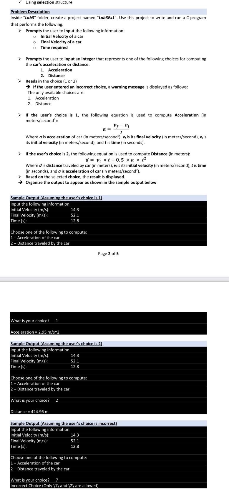 Solved Using Selection Structure Problem Description 