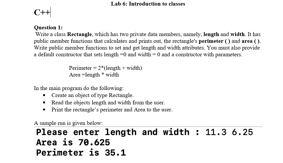 Solved Lab 6 Introduction To Classes C Question 1 Write