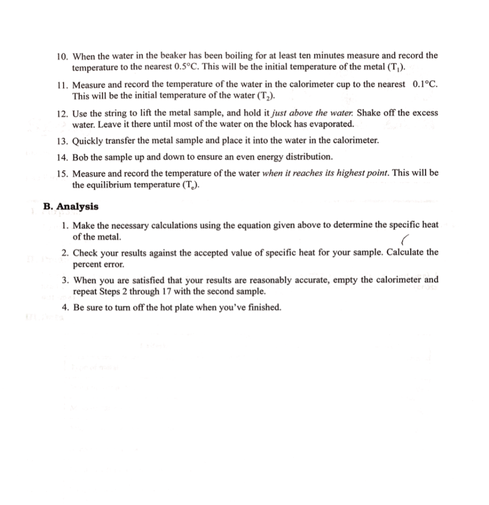 Solved Experis Specific Heat Objective To determine the | Chegg.com