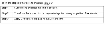 Solved Follow the steps on the table to evaluate lim xe Step | Chegg.com