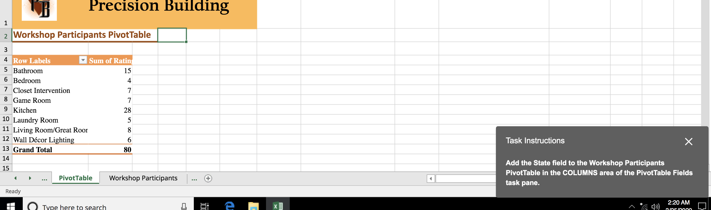Precision BuildingTask Instructions In cell K1, enter | Chegg.com