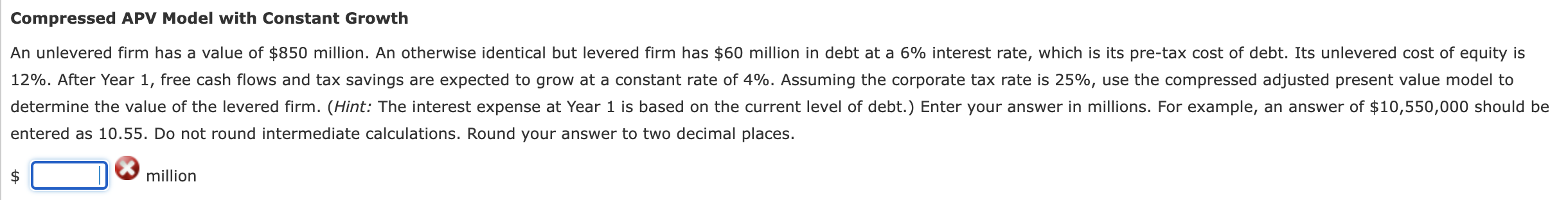 Solved Compressed APV Model with Constant GrowthAn unlevered | Chegg.com