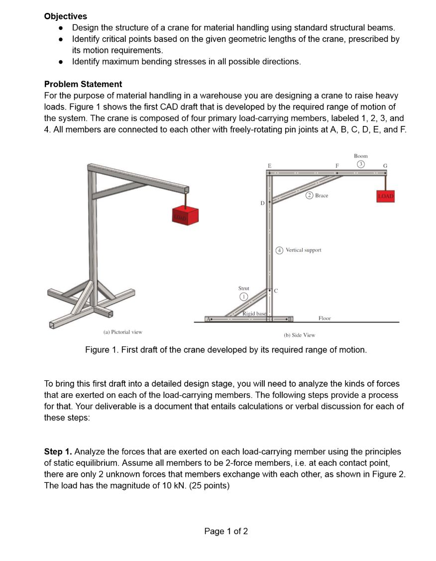 Objectives - Design the structure of a crane for | Chegg.com