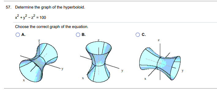 Solved 57. Determine the graph of the hyperboloid. x2 + y2 | Chegg.com