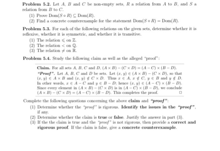 Solved Problem. 5.2·Let A. B and C be non-empty sets, R a | Chegg.com