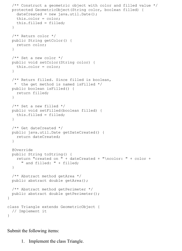 Solved Problem Description: Design a class named Triangle | Chegg.com