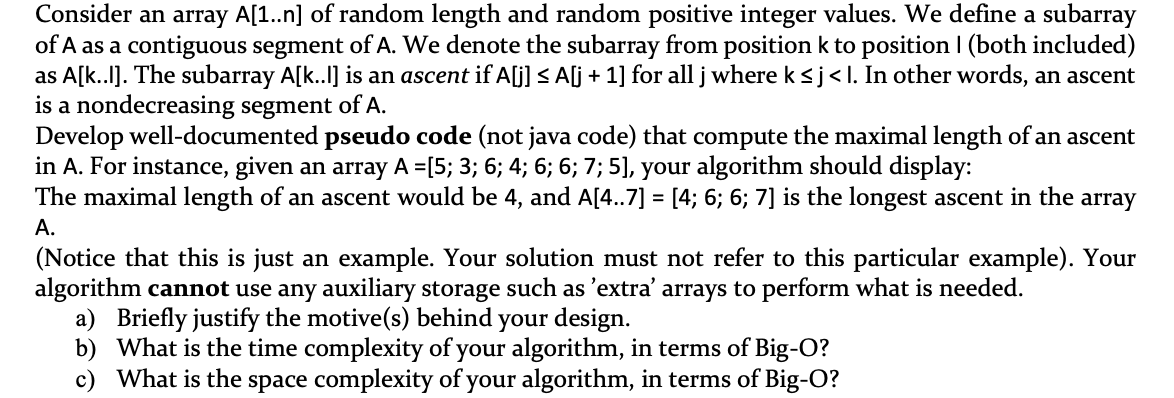 Solved Consider an array A[1..n] of random length and random | Chegg.com