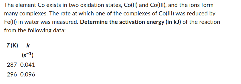 Solved The element Co exists in two oxidation states, Co(II) | Chegg.com