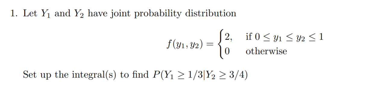 Solved 1. Let Yị and Y2 have joint probability distribution | Chegg.com