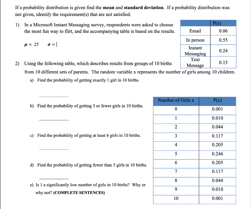 Solved If a probability distribution is given find the mean | Chegg.com