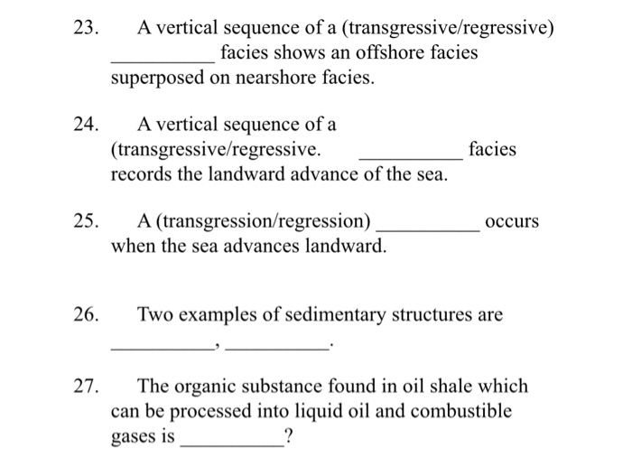 Solved A vertical sequence of a (transgressive/regressive) | Chegg.com