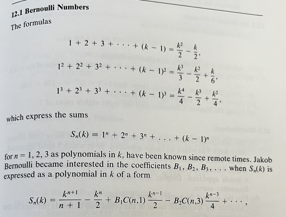 Solved 12.1 Bernoulli Numbers The formulas 1 + 2 + 3 +. + (k | Chegg.com