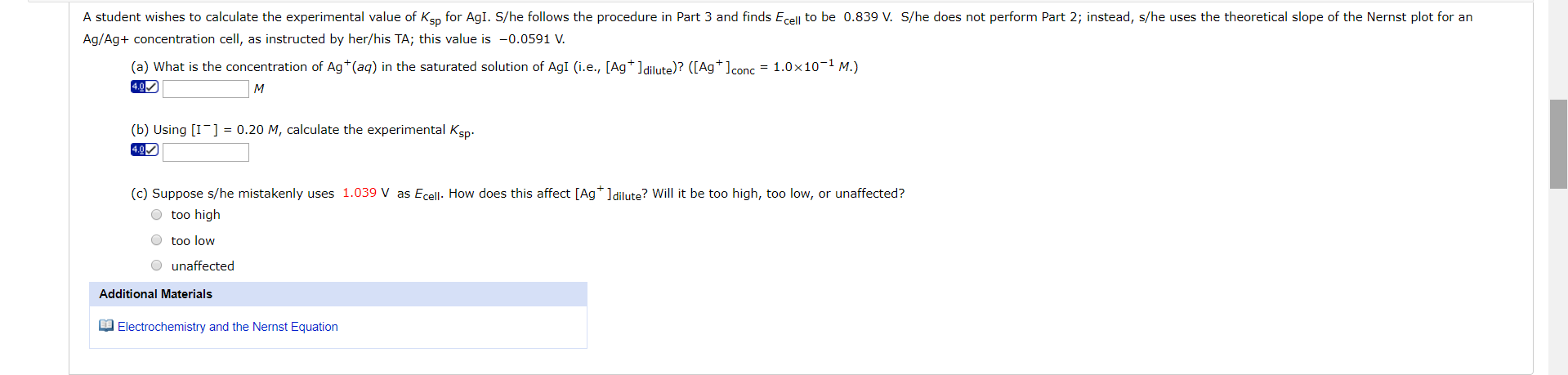 Solved A student wishes to calculate the experimental value | Chegg.com