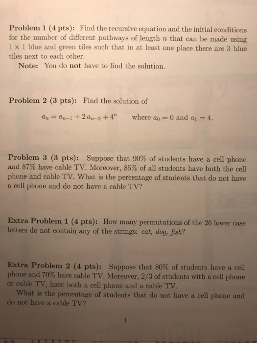 Solved Problem 1 (4 pts): Find the recursive equation and | Chegg.com