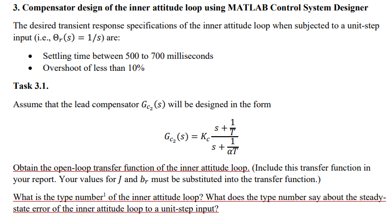 3. Compensator design of the inner attitude loop | Chegg.com