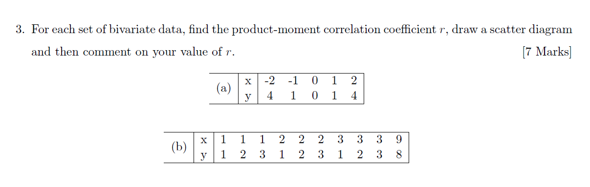 Solved 3. For each set of bivariate data, find the | Chegg.com