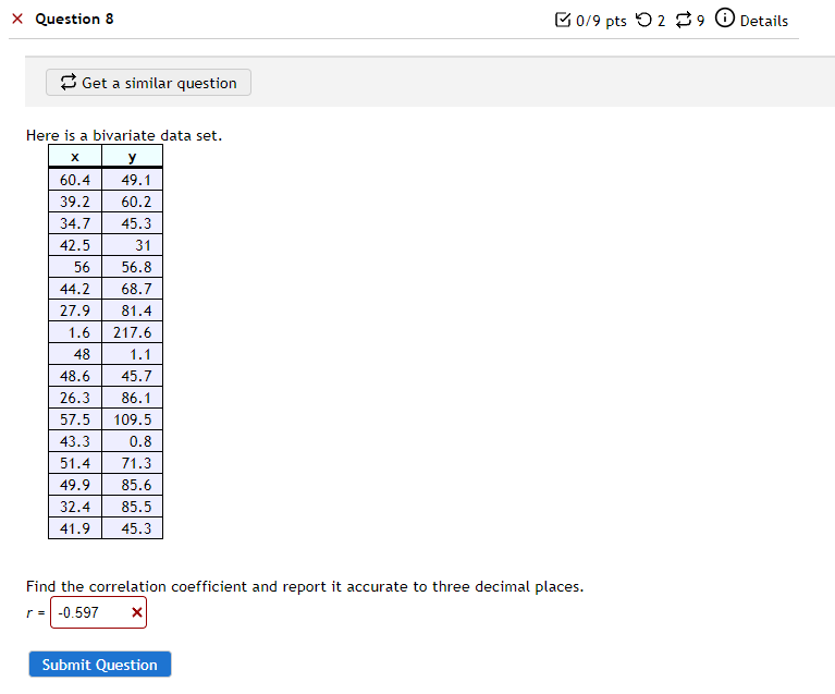 Solved Hero ic a hivariato data set. Find the correlation | Chegg.com