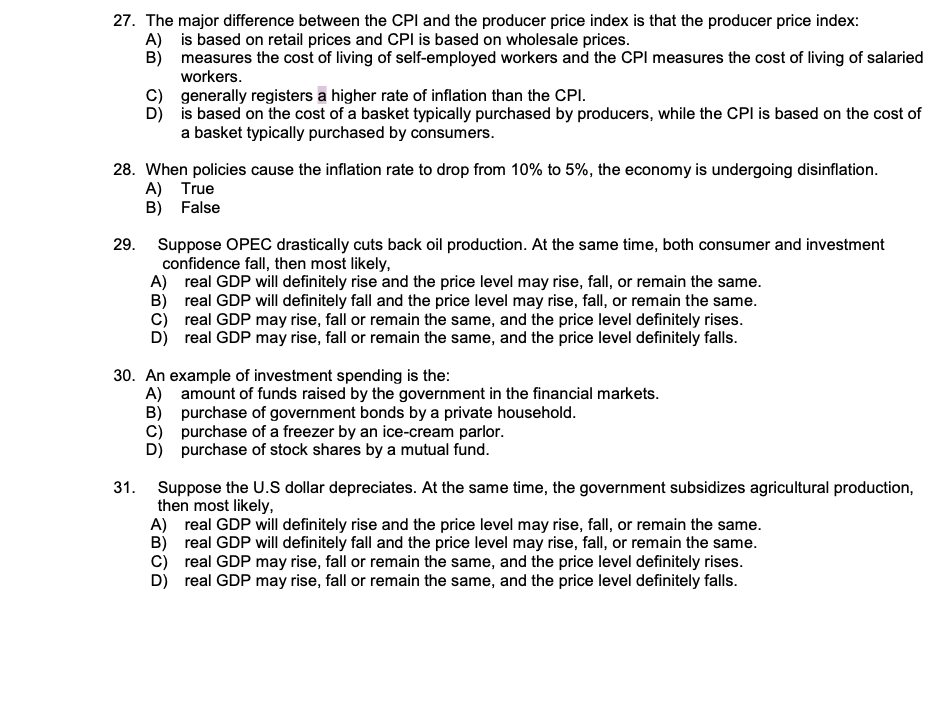 Solved 27. The major difference between the CPI and the | Chegg.com