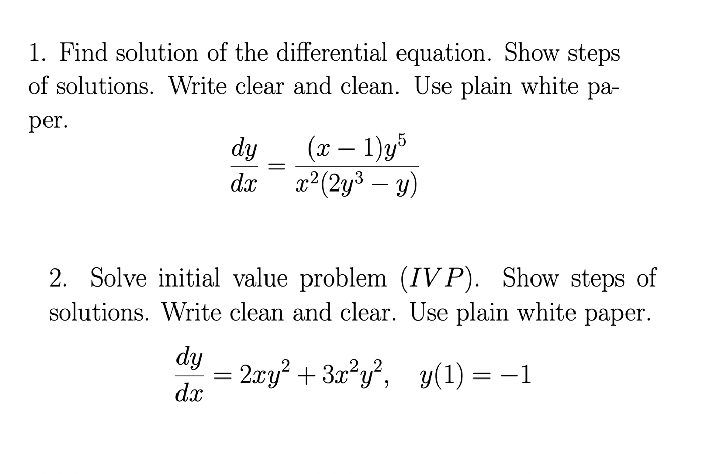 Solved 1. Find solution of the differential equation. Show | Chegg.com