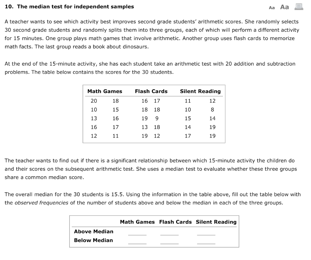 Solved 10. The median test for independent samples Aa Aa E A | Chegg.com