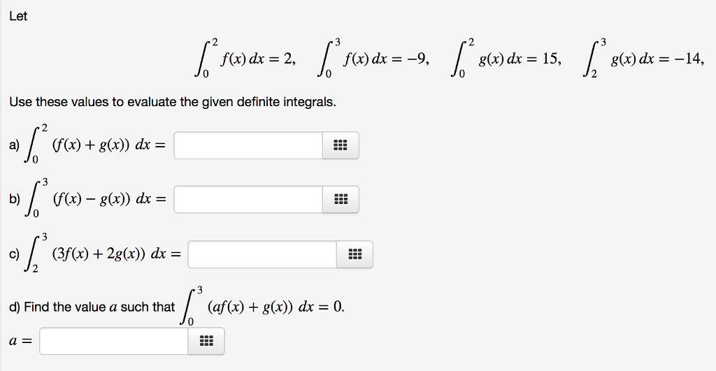 Solved Let f(x) dx = 2, | f(x) dx =-9, | g(x) dx = 15, | | Chegg.com