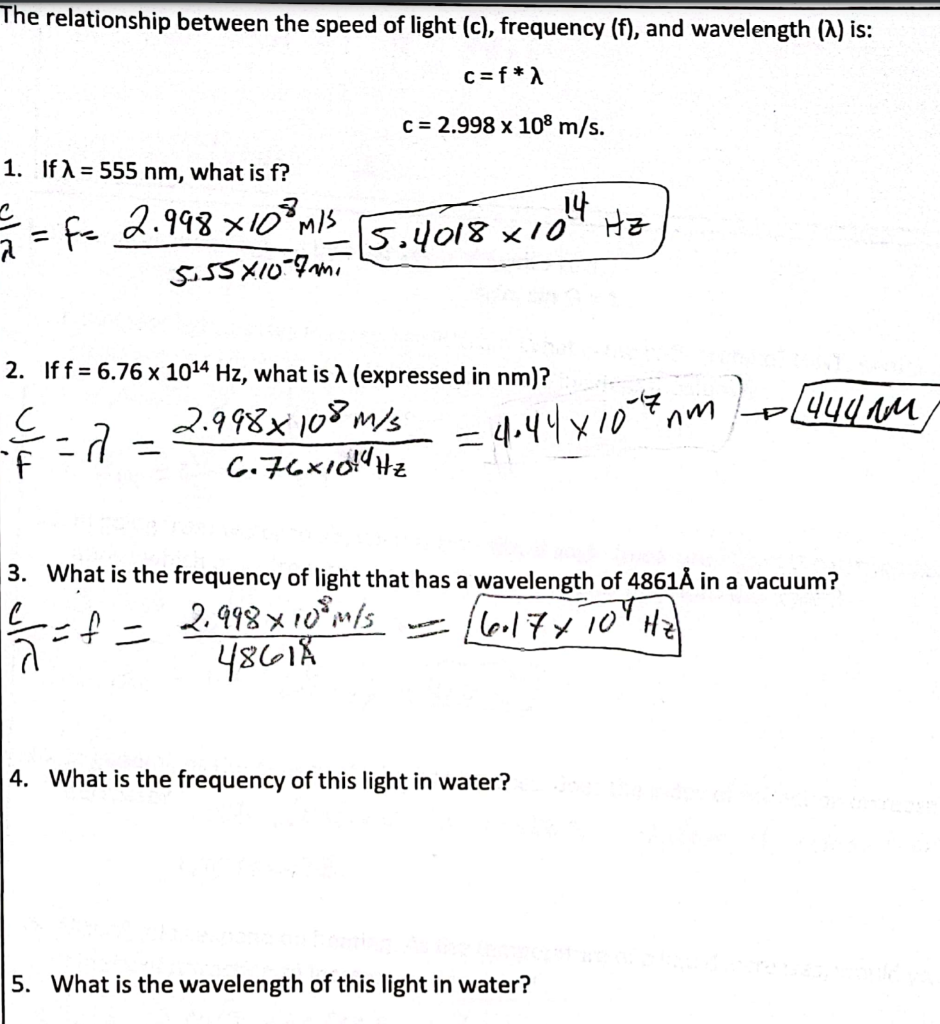 Solved The relationship between the speed of light (c), | Chegg.com